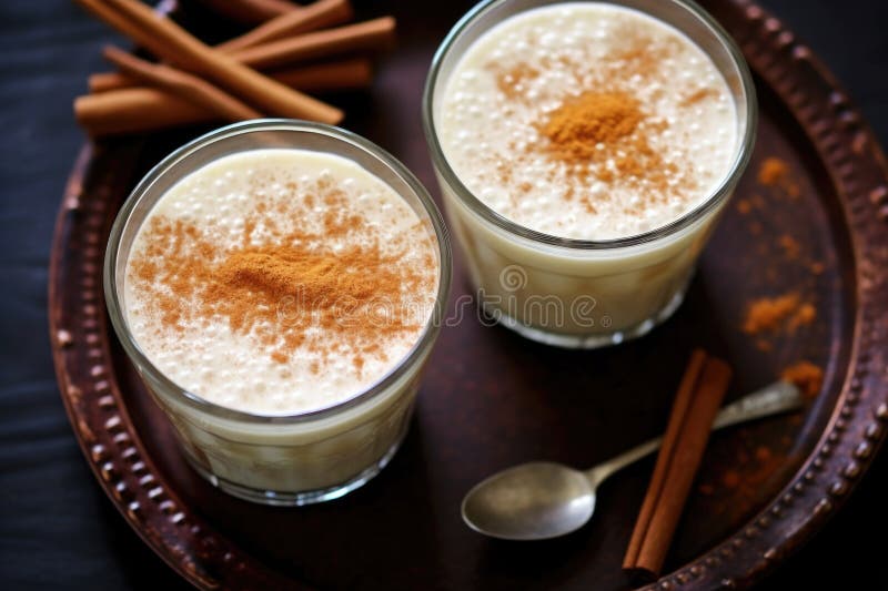 Overhead Shot of Two Glasses of Rice Pudding Drink Stock Image - Image ...