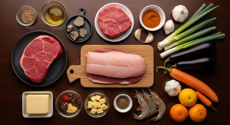 Culinary Ingredients Flat Lay Stock Illustration - Illustration of chef ...