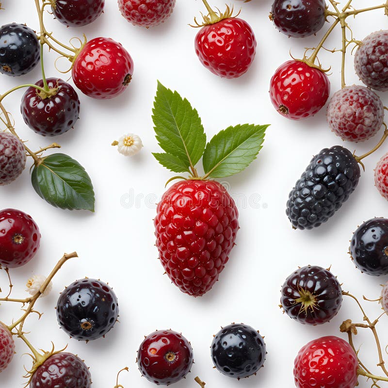 Vibrant Red and Dark Berries Arranged in a Circular Pattern on White ...