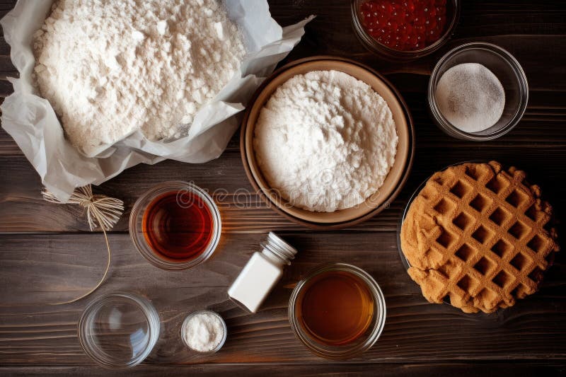 Overhead Shot of Waffle Ingredients on Kitchen Counter Stock ...