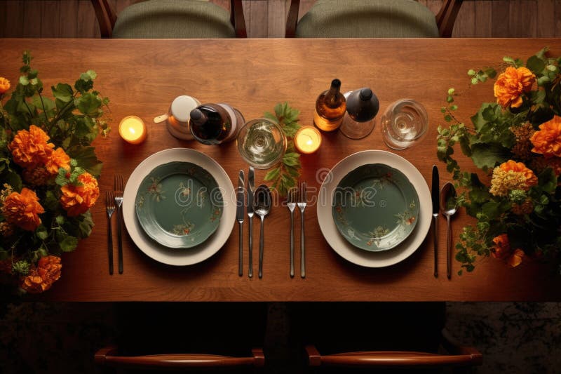 An Overhead Shot of Well-laid Dining Table Set for Two Stock Photo ...