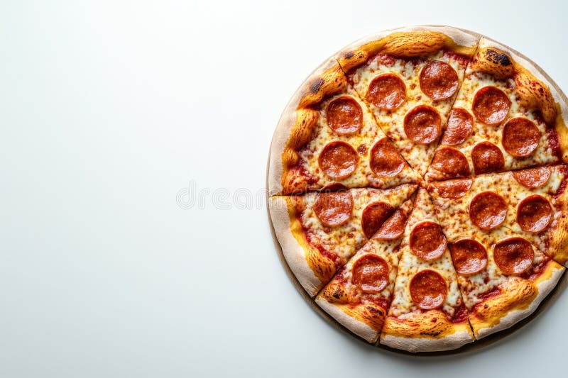 Overhead Shot of a Whole Pepperoni Pizza, Sliced into Even Triangles ...