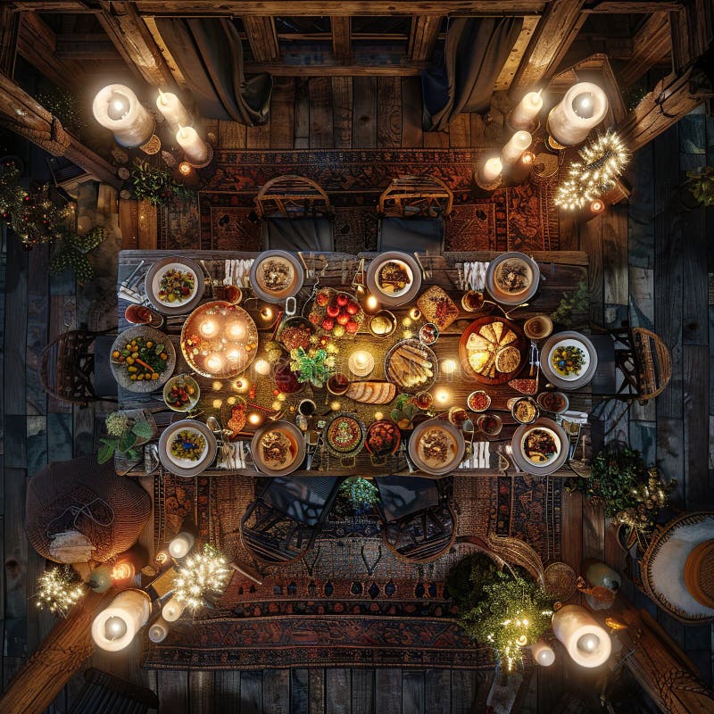 Overhead Shot of a Winter Solstice Feast in a Cozy Cabin Stock ...