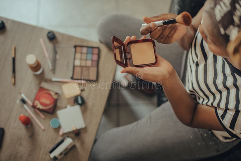 Overhead Shot of a Young Female Putting Her Make Up on Stock Image ...