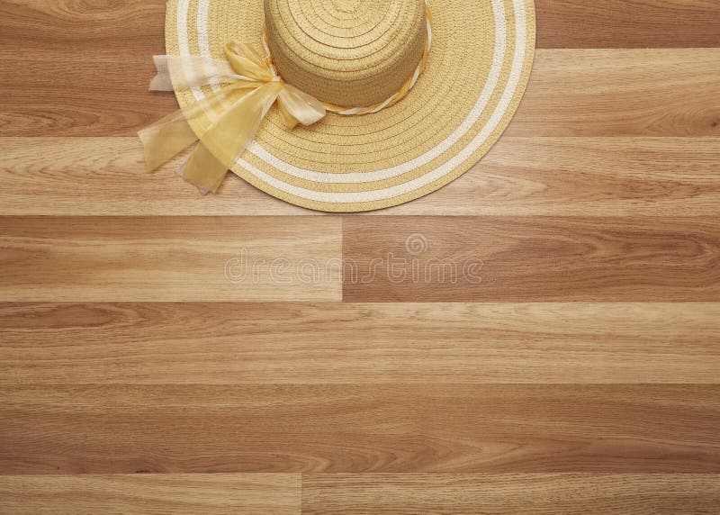 Overhead Straw Hat on Work Desk Wooden Stock Photo - Image of space ...