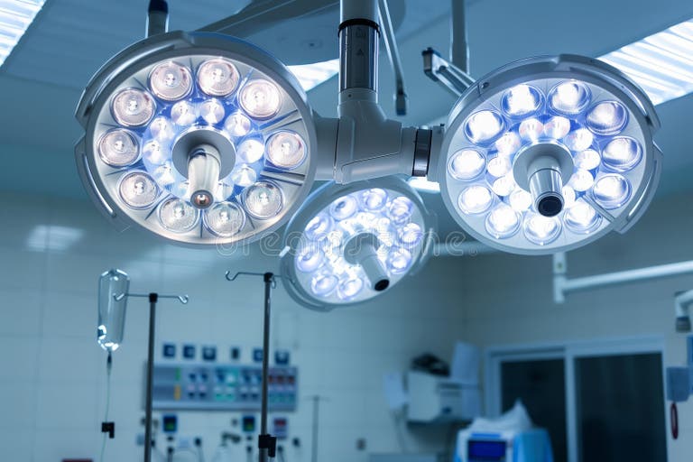Overhead Surgical Lights on in Operation Room Stock Photo - Image of ...
