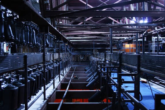 Overhead Theater Stage Lighting Stock Image - Image of theatrical, beam ...