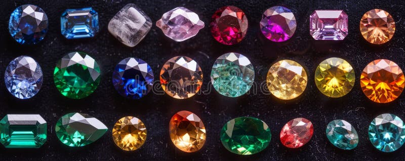 Overhead Top Down View of a Collection of Different Gemstones Arranged ...