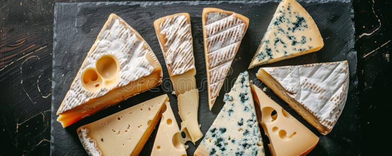 Overhead Top Down View of a Collection of Different Types of Cheese ...