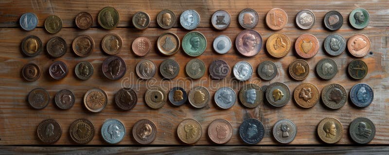 Overhead Top Down View of a Collection of Different Types of Coins ...