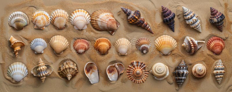 Overhead Top Down View of a Collection of Different Types of Shells ...