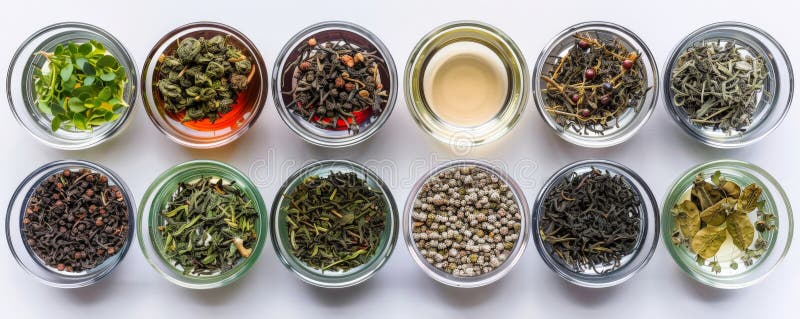 Overhead Top Down View of a Collection of Different Types of Tea Leaves ...