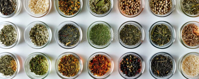 Overhead Top Down View of a Collection of Different Types of Tea Leaves ...