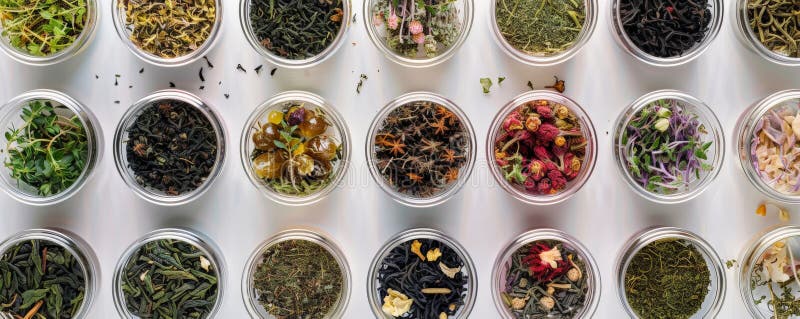 Overhead Top Down View of a Collection of Different Types of Tea Leaves ...