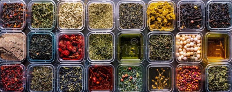 Overhead Top Down View of a Collection of Different Types of Tea Leaves ...