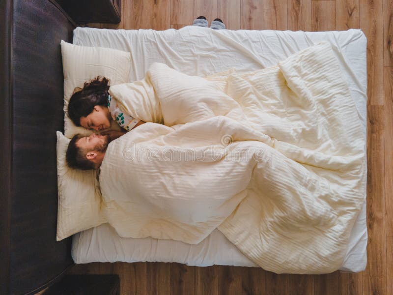 Overhead Top View of Couple in Bed Stock Image - Image of domestic ...