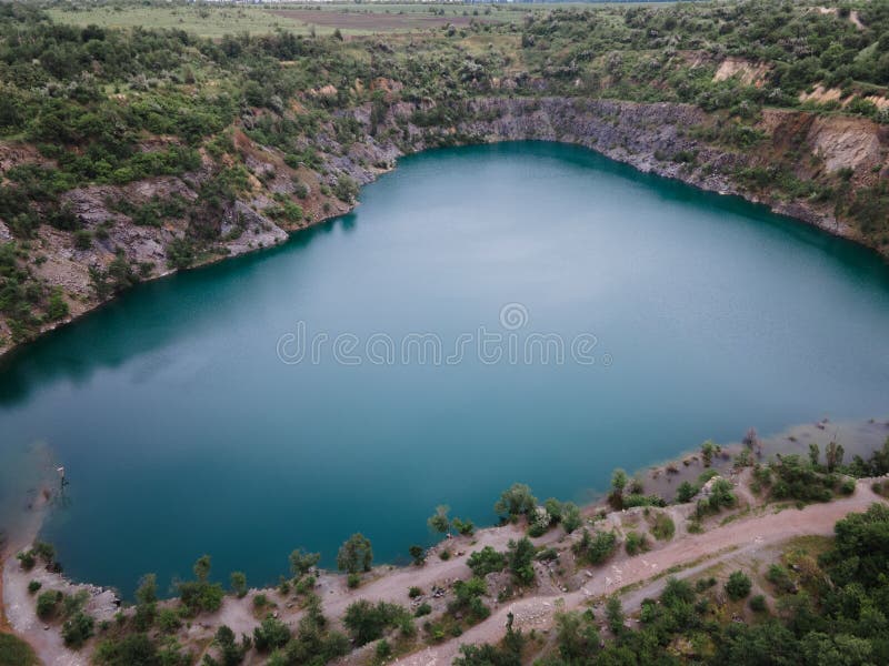 Overhead Top View of Flooded Mine Lake with Blue Water Stock Image ...