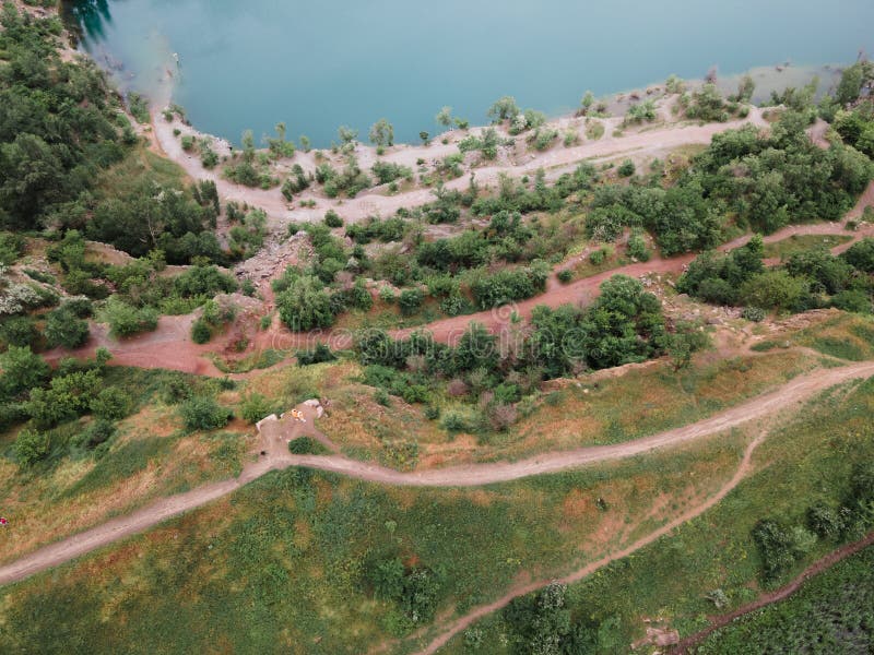 Overhead Top View of Flooded Mine Lake with Blue Water Stock Image ...