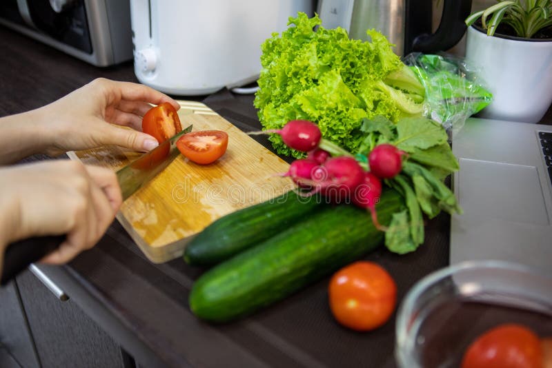 Overhead Top View of Kitchen Cook Table with Vegetables Stock Image ...