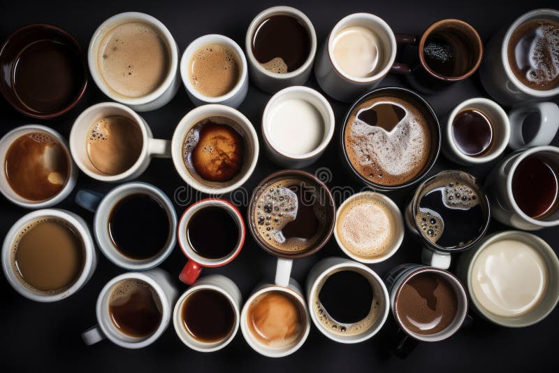 Overhead Top View of Lots of Different Cups of Coffee. Generative Ai ...