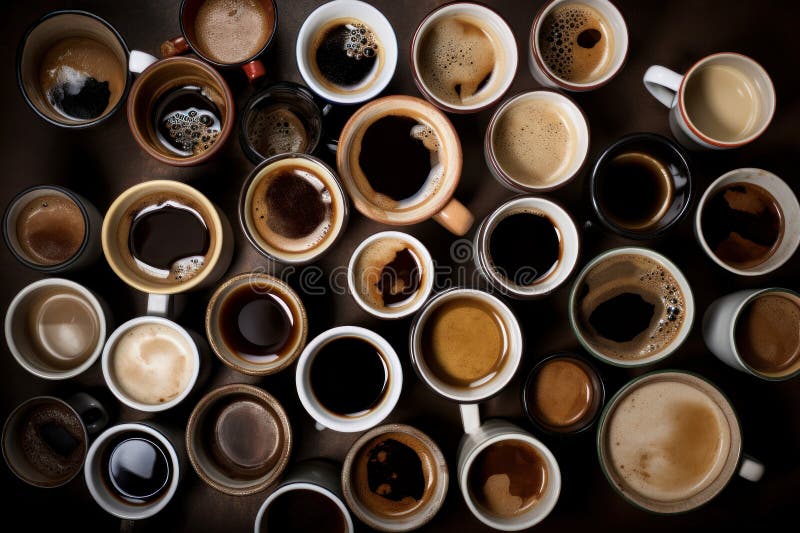 Overhead Top View of Lots of Different Cups of Coffee. Generative Ai ...