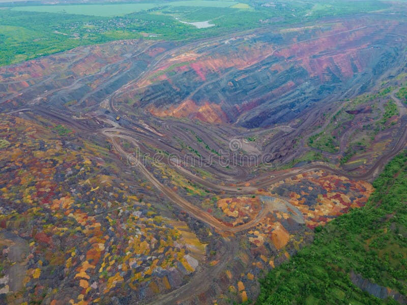 Overhead Top View of Ore Mine Stock Photo - Image of truck, production ...