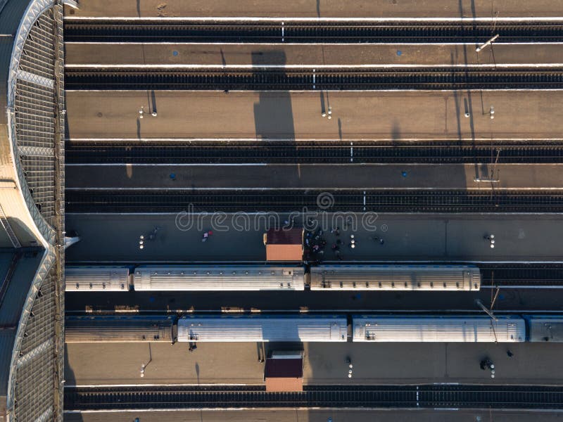 Overhead Top View of Railway Station Stock Photo - Image of platform ...