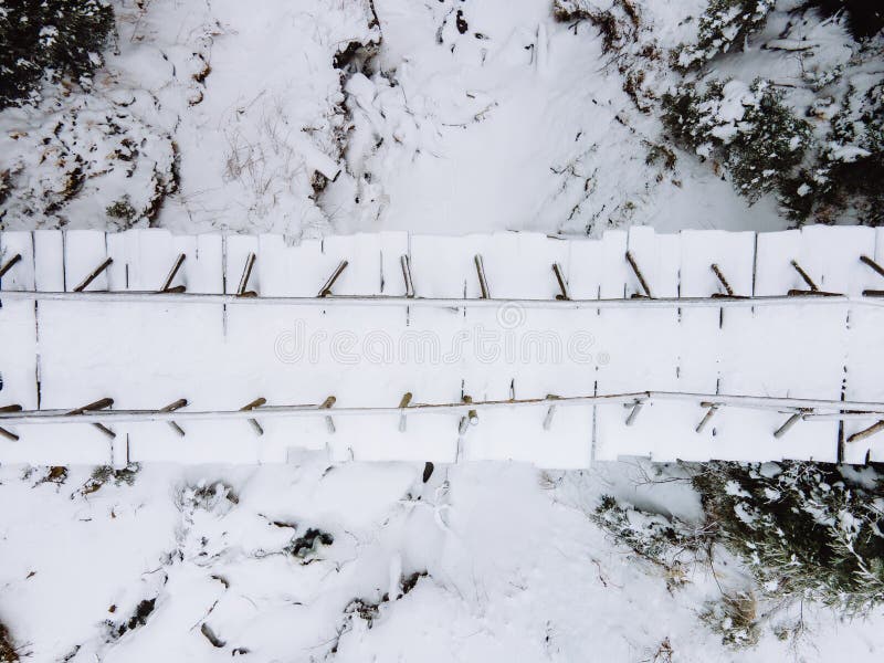 Overhead Top View of Snowed Bridge in the Forest Stock Image - Image of ...