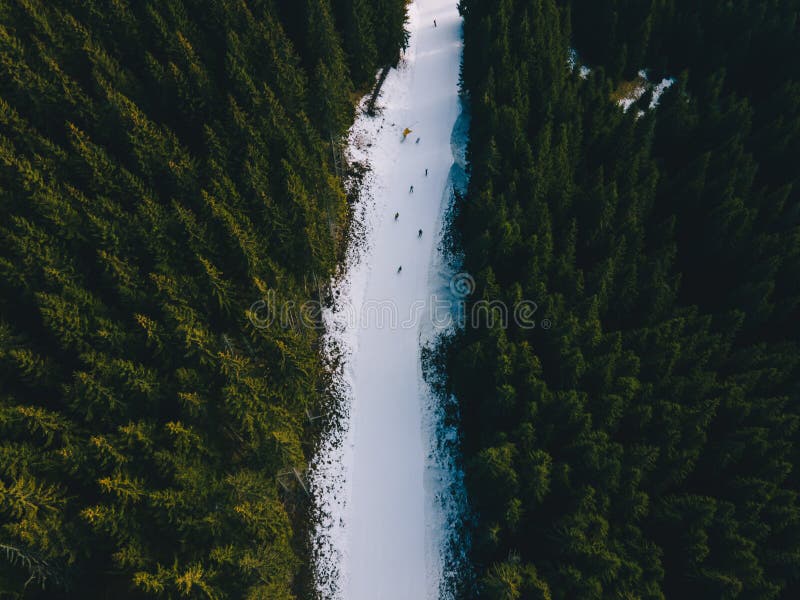 Overhead Top View of Snowed Ski Slope Stock Image - Image of nature ...