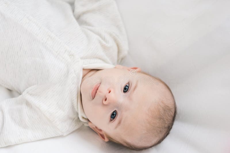 Overhead View of Adorable Baby Looking Stock Image - Image of childhood ...