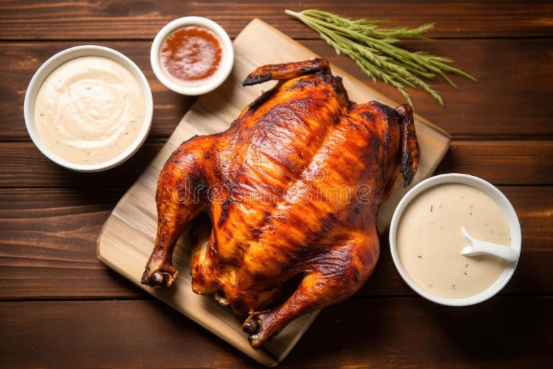 Overhead View of Alabama Chicken with White Bbq Sauce and a Brush Stock ...