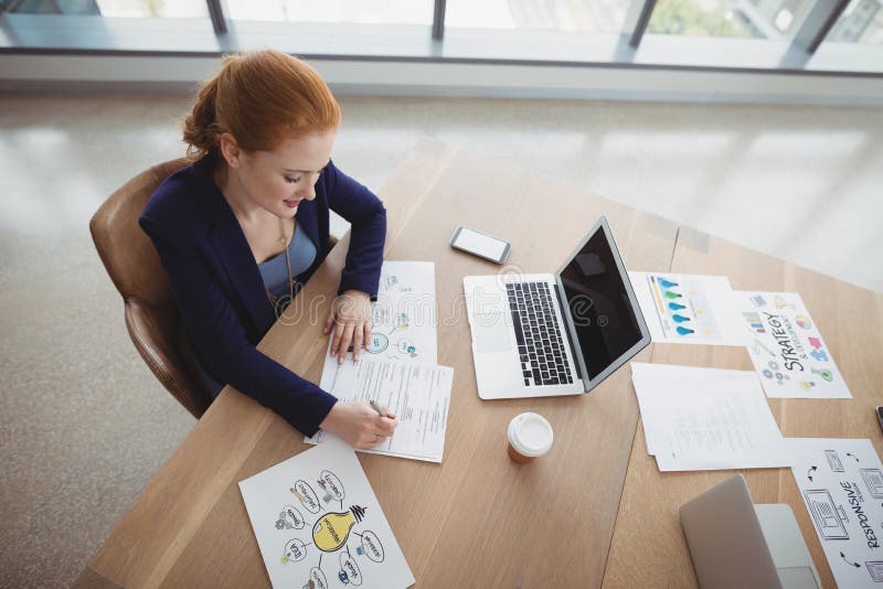 Overhead View of Attentive Executive Working at Desk Stock Image ...
