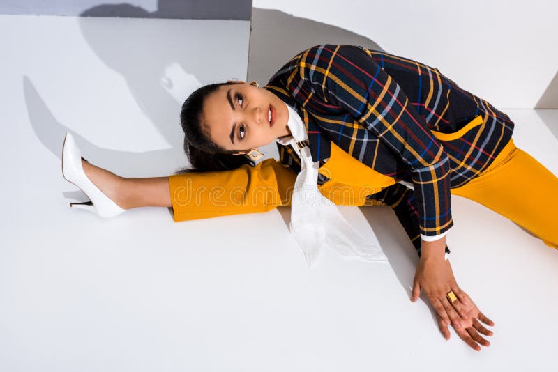 View of Attractive Woman Posing on Stock Image - Image of overhead ...