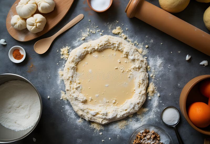 Overhead View of Bakerâ€™s Workstation Setup Stock Image - Image of ...