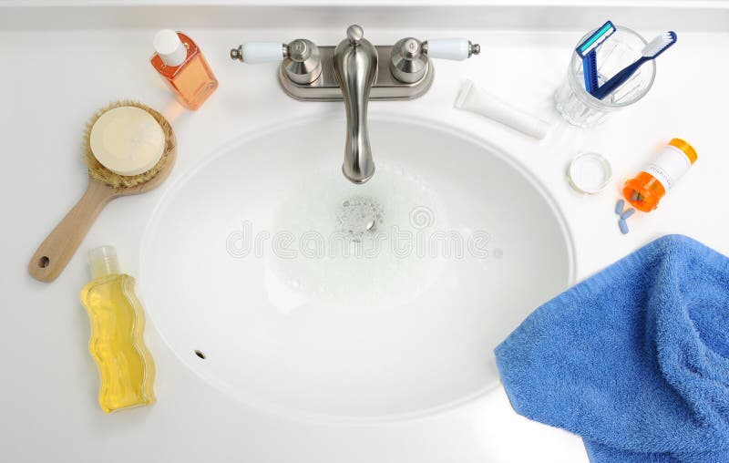 Overhead View of Bathroom Sink Stock Photo - Image of water, blue: 18925700