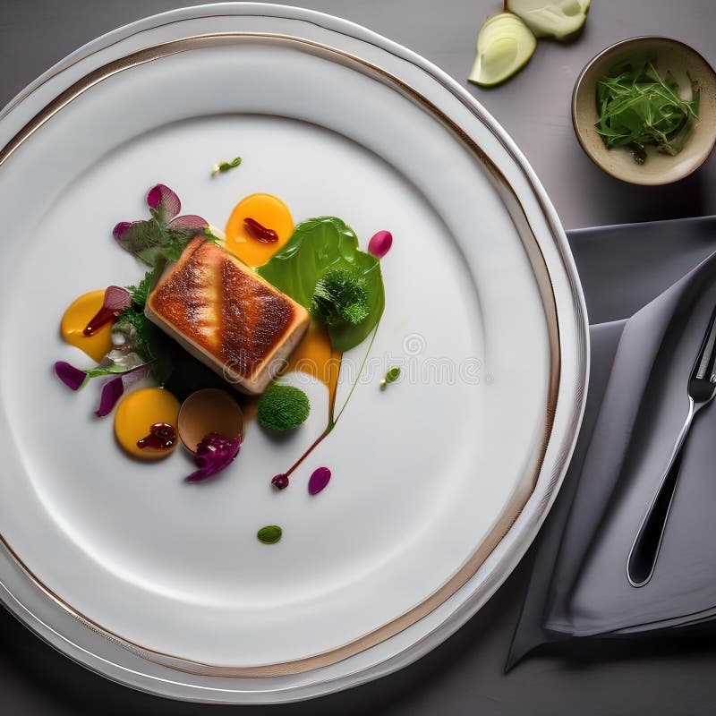 An Overhead View of a Beautifully Plated Three-course Meal3 Stock ...