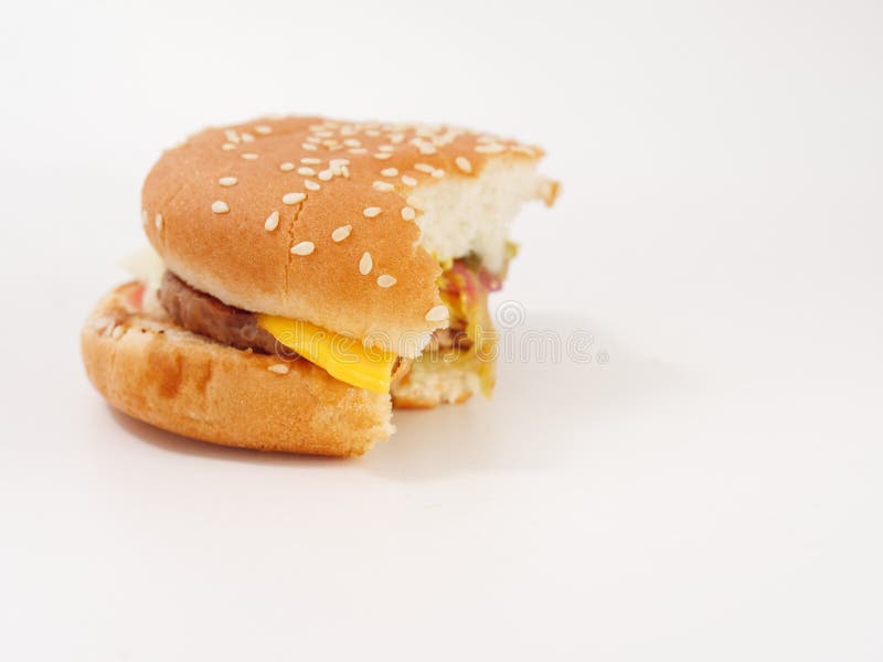 Fast Food Bitten Burger on White Background Stock Photo - Image of ...