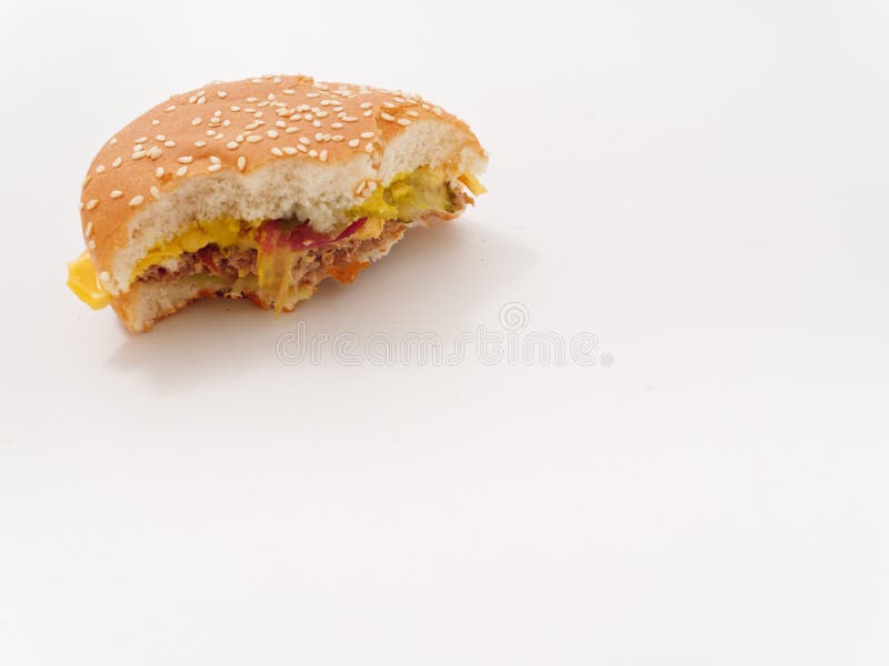 Fast Food Bitten Burger on White Background Stock Image - Image of diet ...