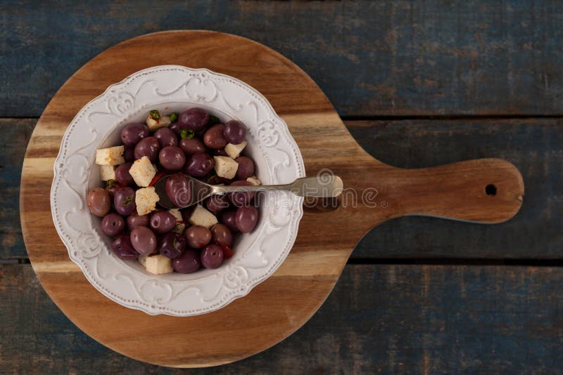 Overhead View of Black Olives Served in Plate on Tray Stock Image ...
