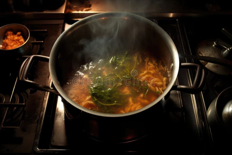 Overhead View of Boiling Pot of Soup on Stove Stock Illustration ...
