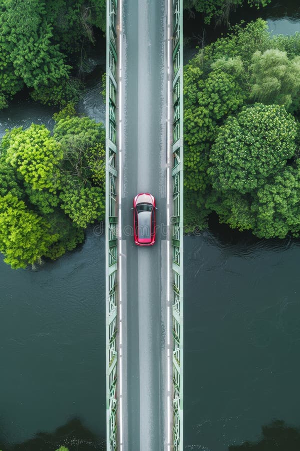 An Overhead View of the Bridge with a Car Over the River. Concept of ...