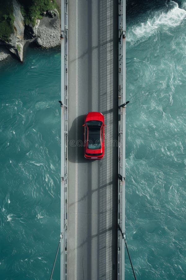 An Overhead View of the Bridge with a Car Over the River. Concept of ...
