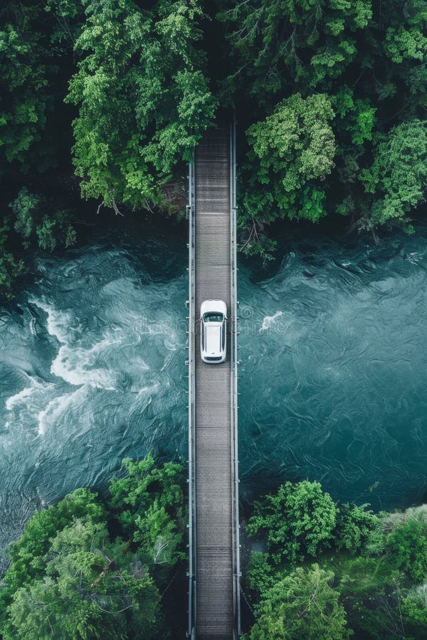 An Overhead View of the Bridge with a Car Over the River. Concept of ...