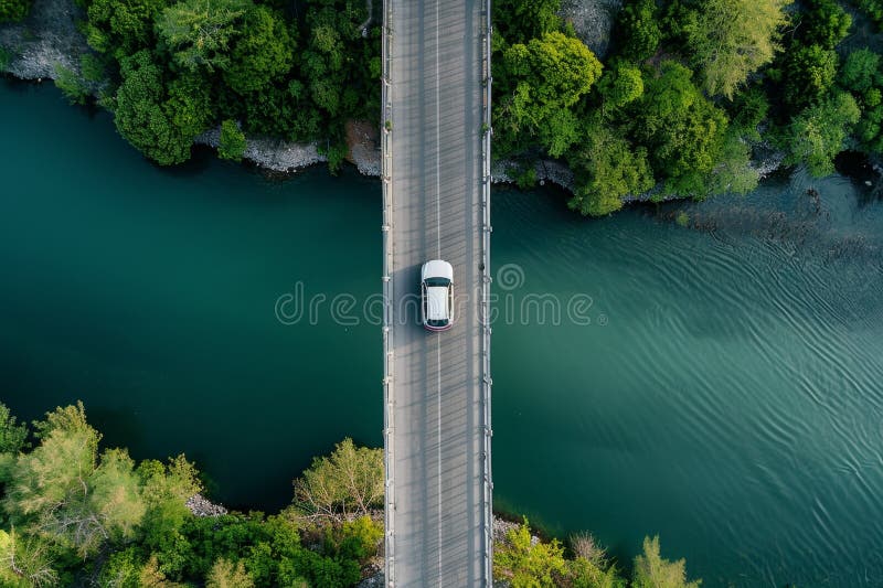An Overhead View of the Bridge with a Car Over the River. Concept of ...