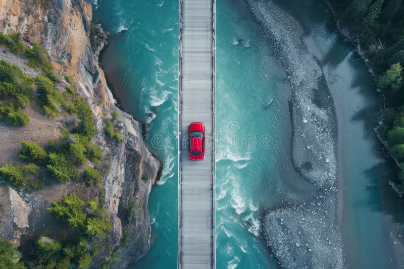 An Overhead View of the Bridge with a Car Over the River. Concept of ...