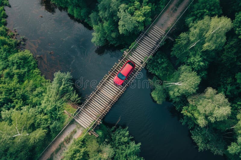 An Overhead View of the Bridge with a Car Over the River. Concept of ...