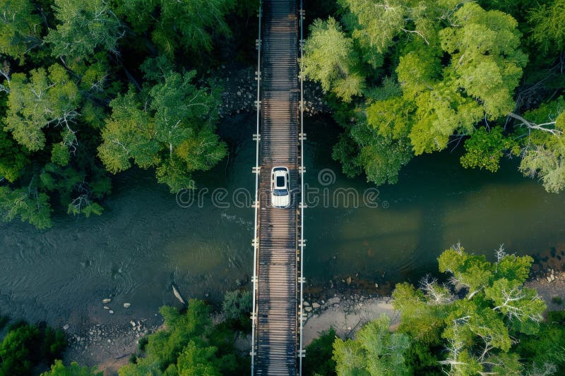 An Overhead View of the Bridge with a Car Over the River. Concept of ...