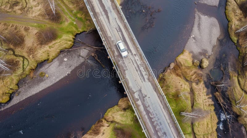 An Overhead View of the Bridge with a Car Over the River. Concept of ...