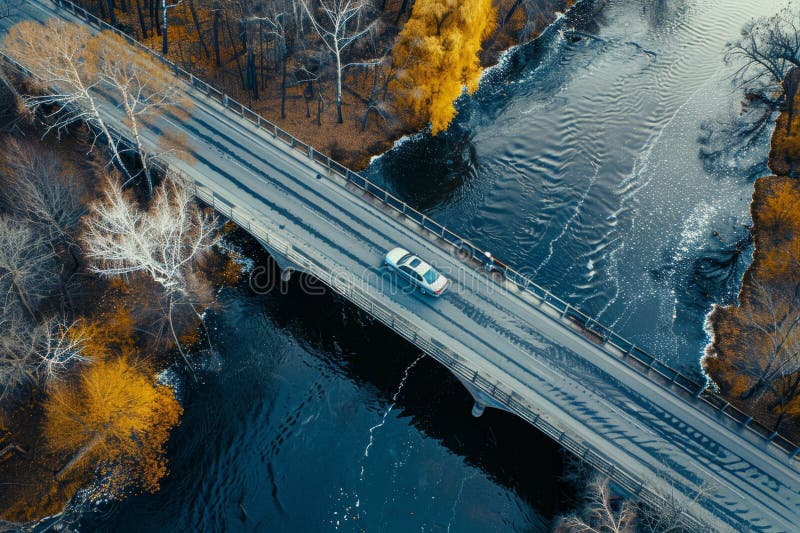An Overhead View of the Bridge with a Car Over the River. Concept of ...