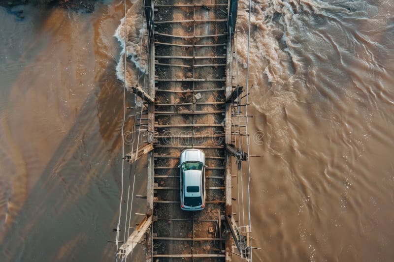 An Overhead View of the Bridge with a Car Over the River. Concept of ...